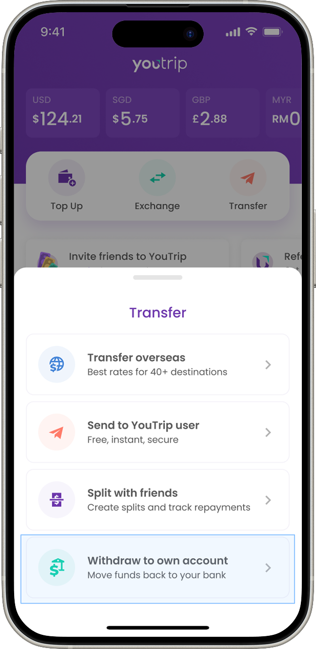 How do I withdraw funds back to my own account? – YouTrip Support Centre