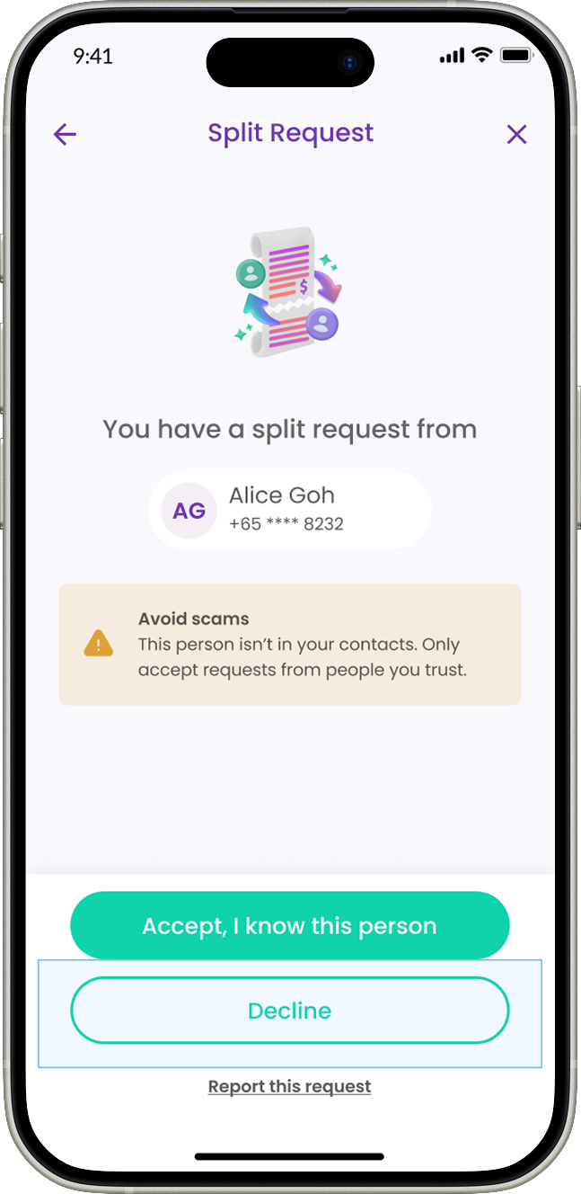 What happens if I receive a split request from someone I don't ...