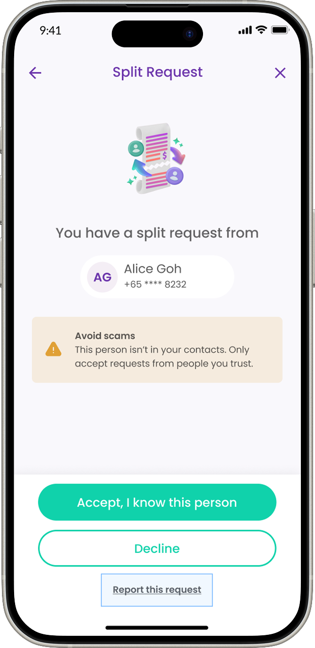 What happens if I receive a split request from someone I don't ...